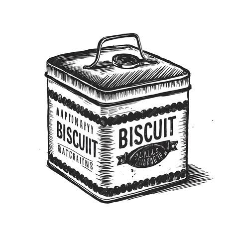 Premium Vector Biscuit Tin Engraved Style Ink Sketch Drawing Black And White Vector Illustration