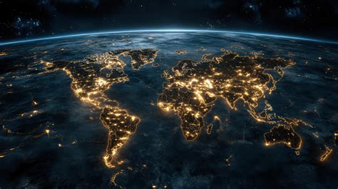 World Map At Night With Lights Elements Of This Image Furnished By Nasa
