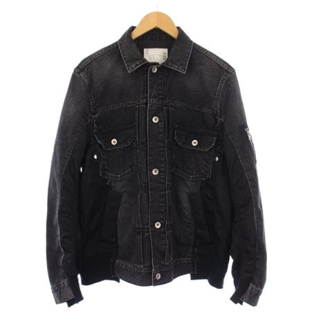 サカイ Sacai Denim Ma 1 Jacket デニムジャケット Gジャン ジージャン ドッキング再構築 中綿 1 ブラック Scm