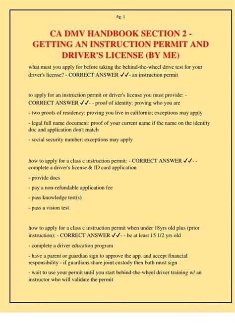 California Dmv Handbook Section 2 Instruction Permit And Drivers