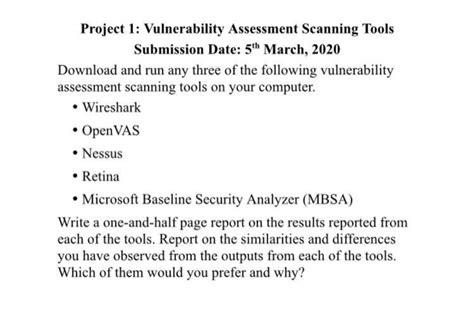 Solved Project Vulnerability Assessment Scanning Tools Chegg