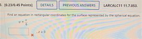 solved find an equation in rectangular coordinates for the