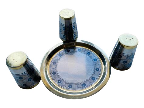 Silver Niello Vintage Russian Vodka Set 3 Stacks And Tray Total Silver