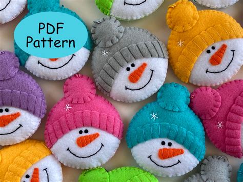 Felt Pattern Snowman Face Ornament Snowman Head Christmas Etsy