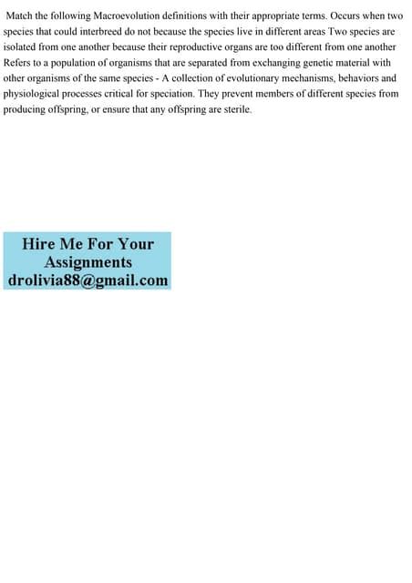 Match The Following Macroevolution Definitions With Their Appropriate