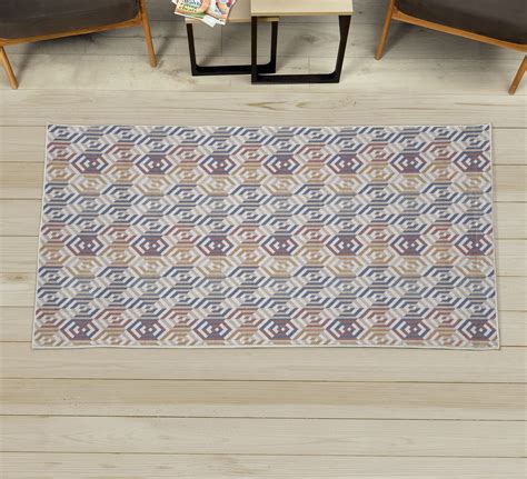 Geometric Decorative Rug Abstract Cubes Isometric Hexagonal Shaped Pattern Colorful Retro