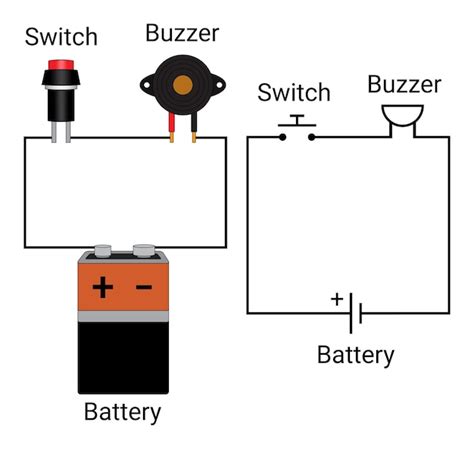 Premium Vector A Buzzer Connected To A 9 Volt Battery And A Switch