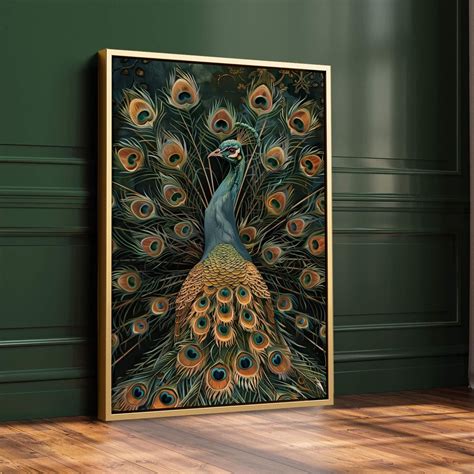 Vintage Peacock Print Large Framed Wall Art Farmhouse Wall Art Decor