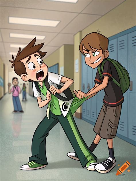 Cartoon Of A Boy In A School Hallway Getting A Wedgie From Another Boy