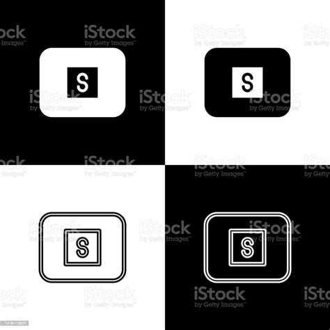 Set Stop Media Button Icon Isolated On Black And White Background Vector Stock Illustration