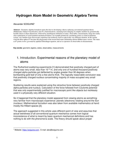 Pdf Hydrogen Atom Model In Geometric Algebra Terms
