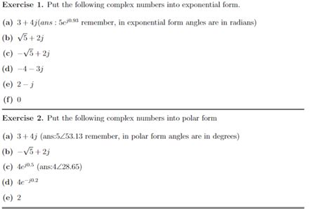 Solved Exercise Put The Following Complex Numbers Into Chegg