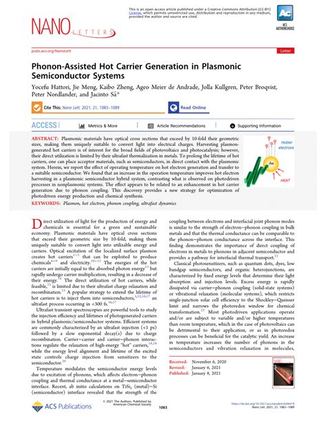 Pdf Phonon Assisted Hot Carrier Generation In Plasmonic Semiconductor