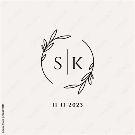 Letter Sk Wedding Monogram Logo Design With Simple Natural Circle Leaf