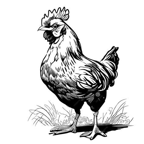 Esbozo De Gallina De Pie Dibujado A Mano En Ilustración De Estilo