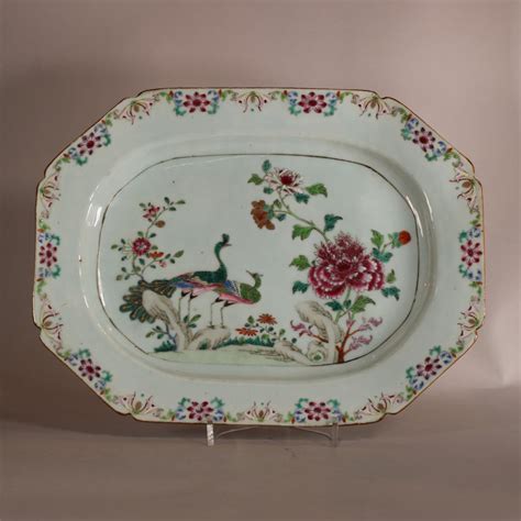 Chinese Double Peacock Platter Qianlong 1736 1795 Bada
