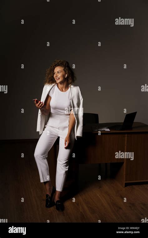 Modern Business Woman In The Office With Copy Space Cute White Outfit
