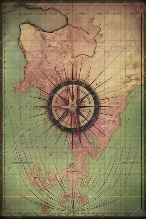 Premium Ai Image Compass With Coordinate Grid Overlay On Map Created