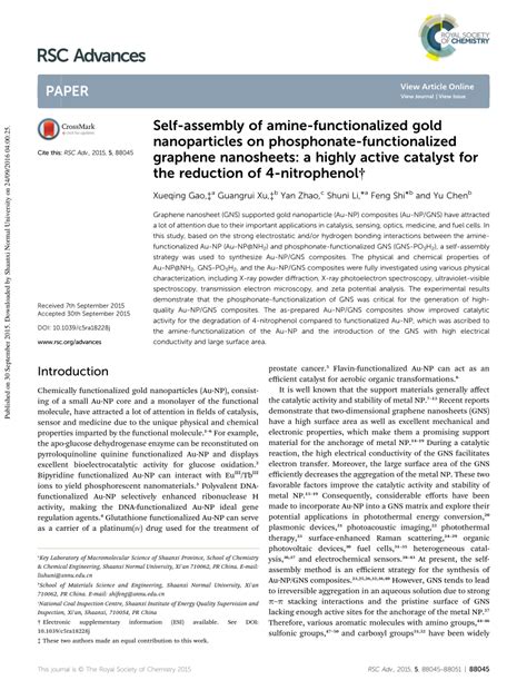 Pdf Self Assembly Of Amine Functionalized Gold Nanoparticle On Phosphonate Functionalized