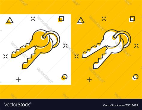 Key Icon In Comic Style Password Cartoon On White Vector Image