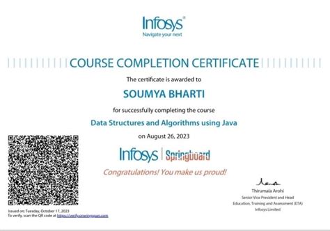 Infosys Java Springboard Achievement Soumya Bharti