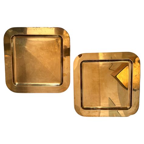 A Pair Of 1970s Mid Century Modern Solid Brass Square Italian Serving