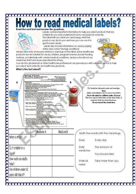 Reading Medication Labels Worksheet