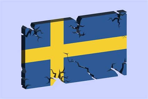 금이 간 질감 문제 개념이 있는 3d 금이 간 벽 벡터 골절 패턴의 스웨덴 국기 프리미엄 벡터