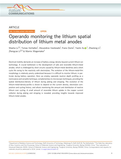 Pdf Operando Monitoring The Lithium Spatial Distribution Of Lithium Metal Anodes