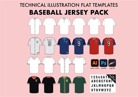 Baseball Jersey Pack Illustrator Photoshop Procreate Flat Illustrations Vector Pixel Team Wear