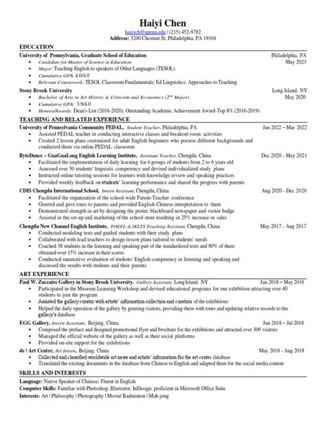 Haiyi Chen Cv Final Pdf English As A Second Or Foreign Language Teaching Method