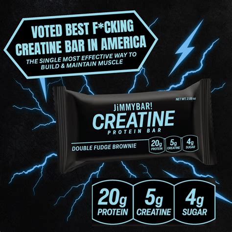 New Jimmybar Creatine Protein Bar Double Fudge Brownie 20g Protein 5g