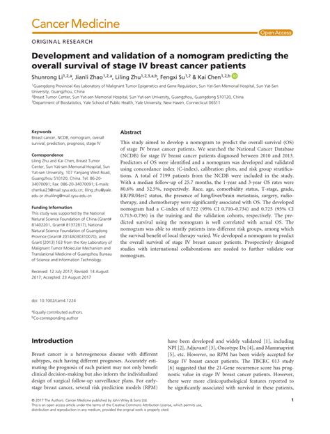 Pdf Development And Validation Of A Nomogram Predicting The Overall