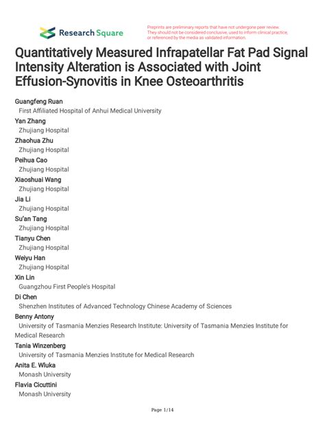 Pdf Quantitatively Measured Infrapatellar Fat Pad Signal Intensity