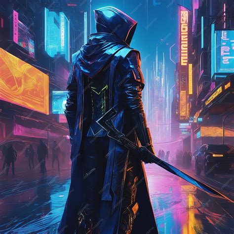 Em Uma Paisagem Urbana Cyberpunk Encharcada De Néon Imagine Uma Mulher