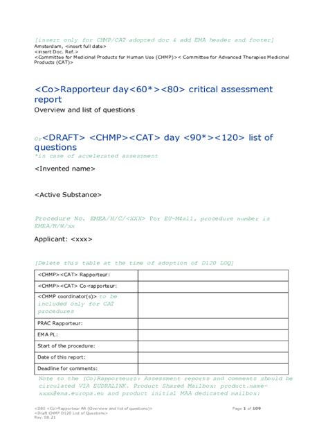 Fillable Online Chmp Rapporteurs Assessment Report Template Similarity