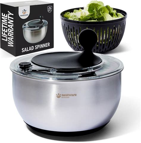 Nestware Kitchen Stainless Steel Salad Spinner Lettuce Vegetable And Fruit Dryer 5l Capacity