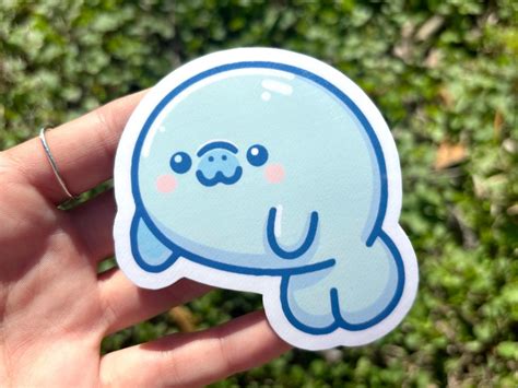 Chibi Manatee Sticker Kawaii Sea Cow Sticker Cute Manatee Decal