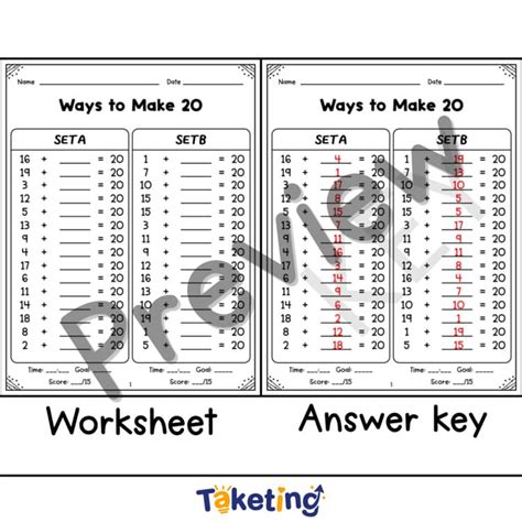Ways To Make 20 Math Drills Math Facts Fluency Timed Tests Tpt