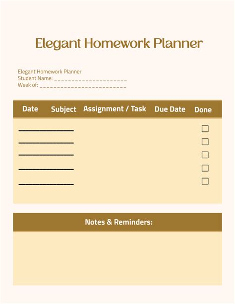 Free Elegant Homework Planner Template To Edit Online