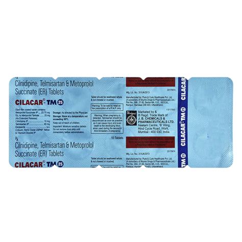 Cilacar Tm 25mg Strip Of 10 Tablets Uses Side Effects Price And Dosage