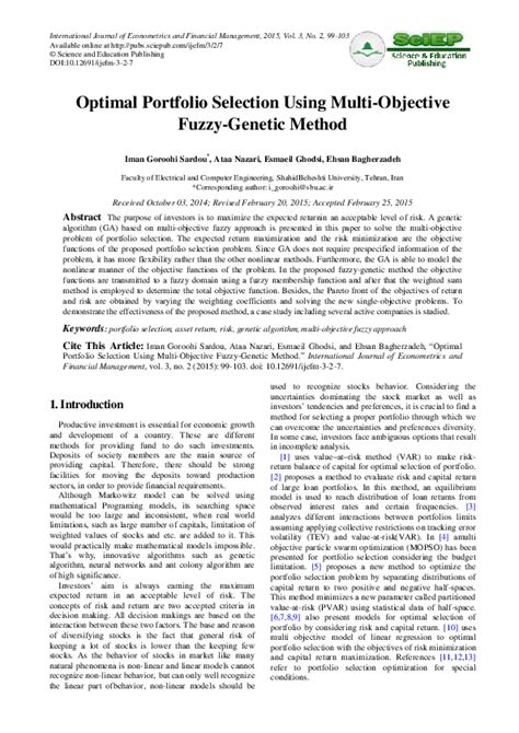 Pdf Optimal Portfolio Selection Using Multi Objective Fuzzy Genetic