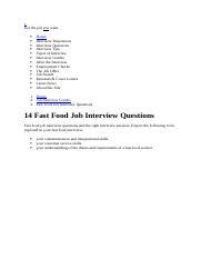 Guide To Fast Food Job Interviews Tips And Questions Course Hero