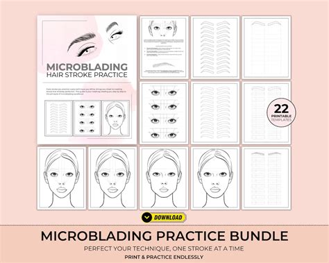 Microblading Hair Stroke Practice Sheets Eyebrow Mapping Microblading Training Templates