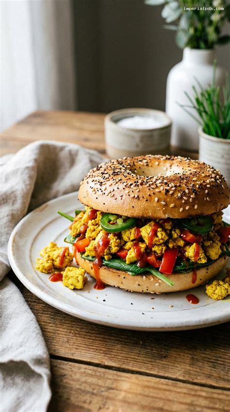 Vegan Spicy Tofu Scramble Everything Bagel Sandwich Imperial Recipes