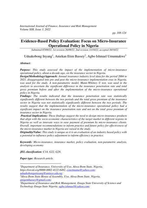 Pdf Evidence Based Policy Evaluation Focus On Micro Insurance