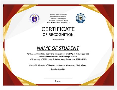 Certificate Of Recognition My Template