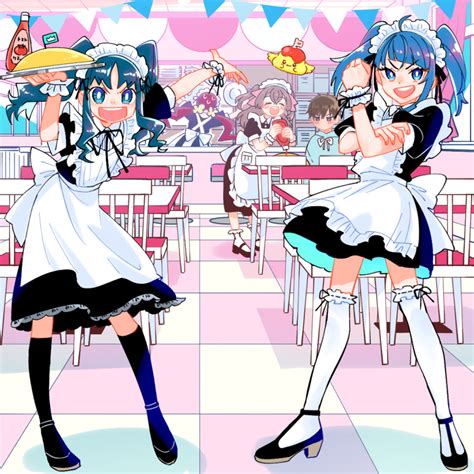 Safebooru 1boy 4girls Alternate Costume Alternate Hairstyle Apron Arm