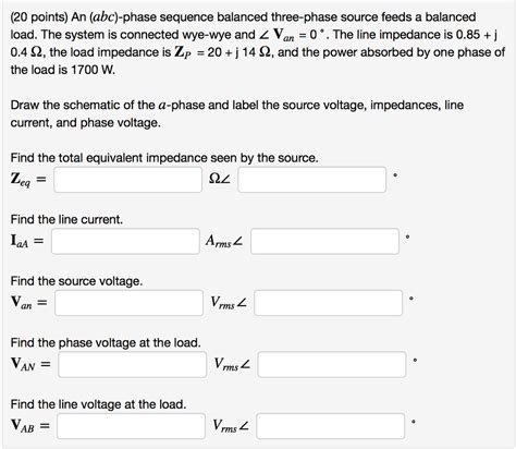 Solved An Abc Phase Sequence Balanced Three Phase Source