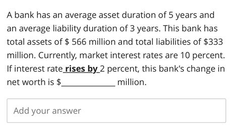 Solved A Bank Has An Average Asset Duration Of 5 ﻿years And